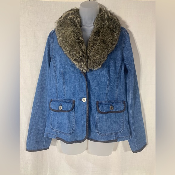Denim&Co | Jackets & Coats | Denimco Blue Jean Jacket With Faux Fur ...